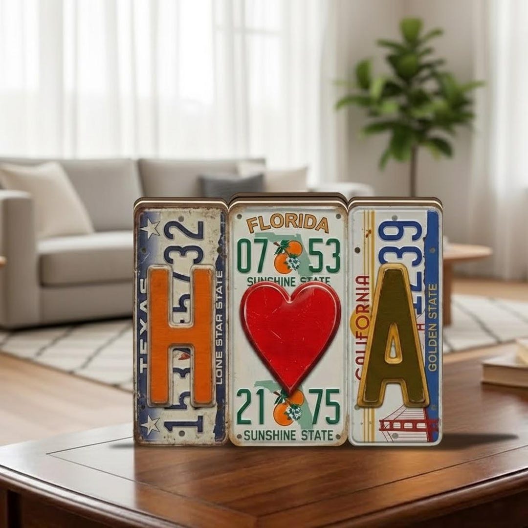 2D FLAT Personalized License Plate Art Wood Block, Custom Initials Car ...