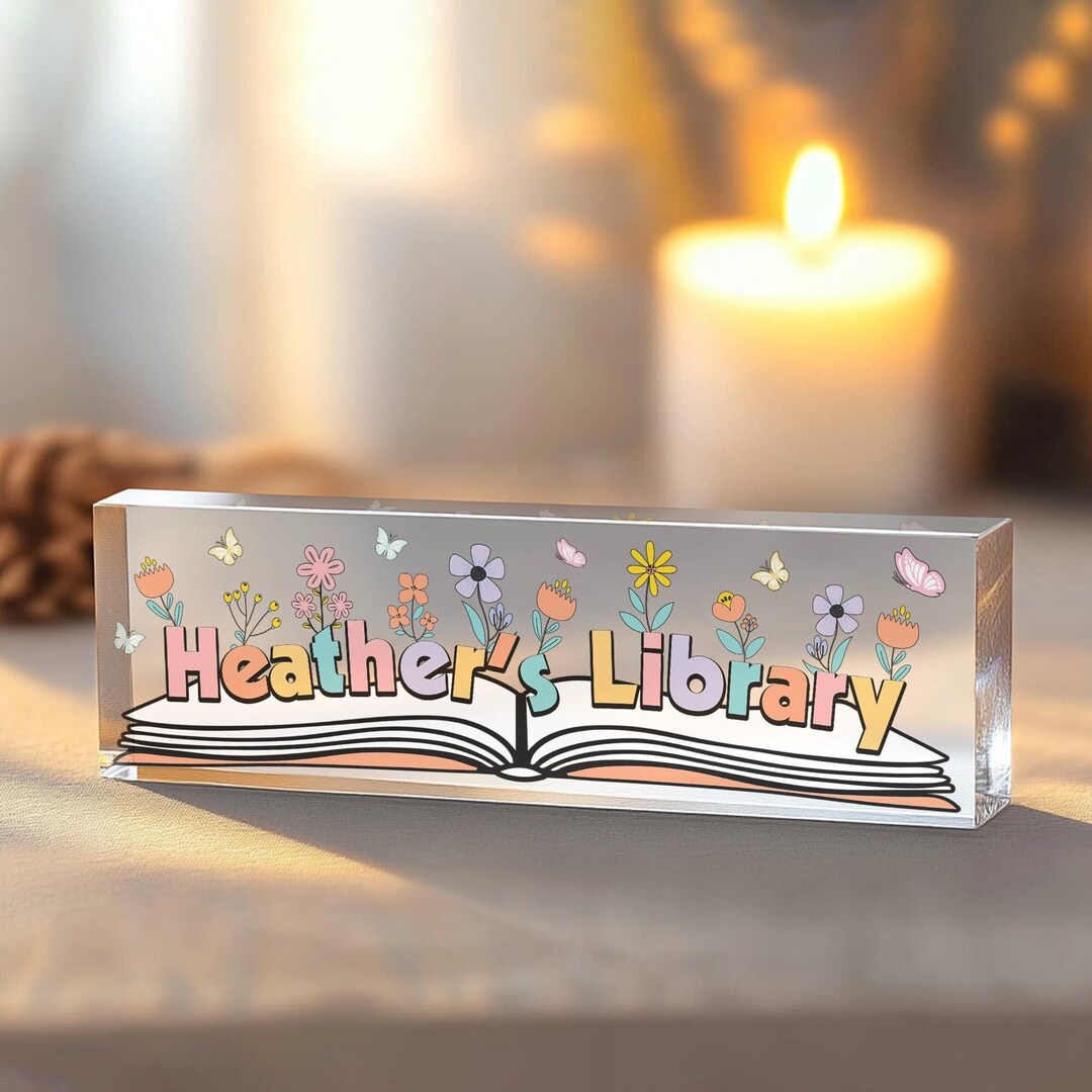 Personalized Floral Book Library Acrylic Sign Plaque, Librarian Gifts ...