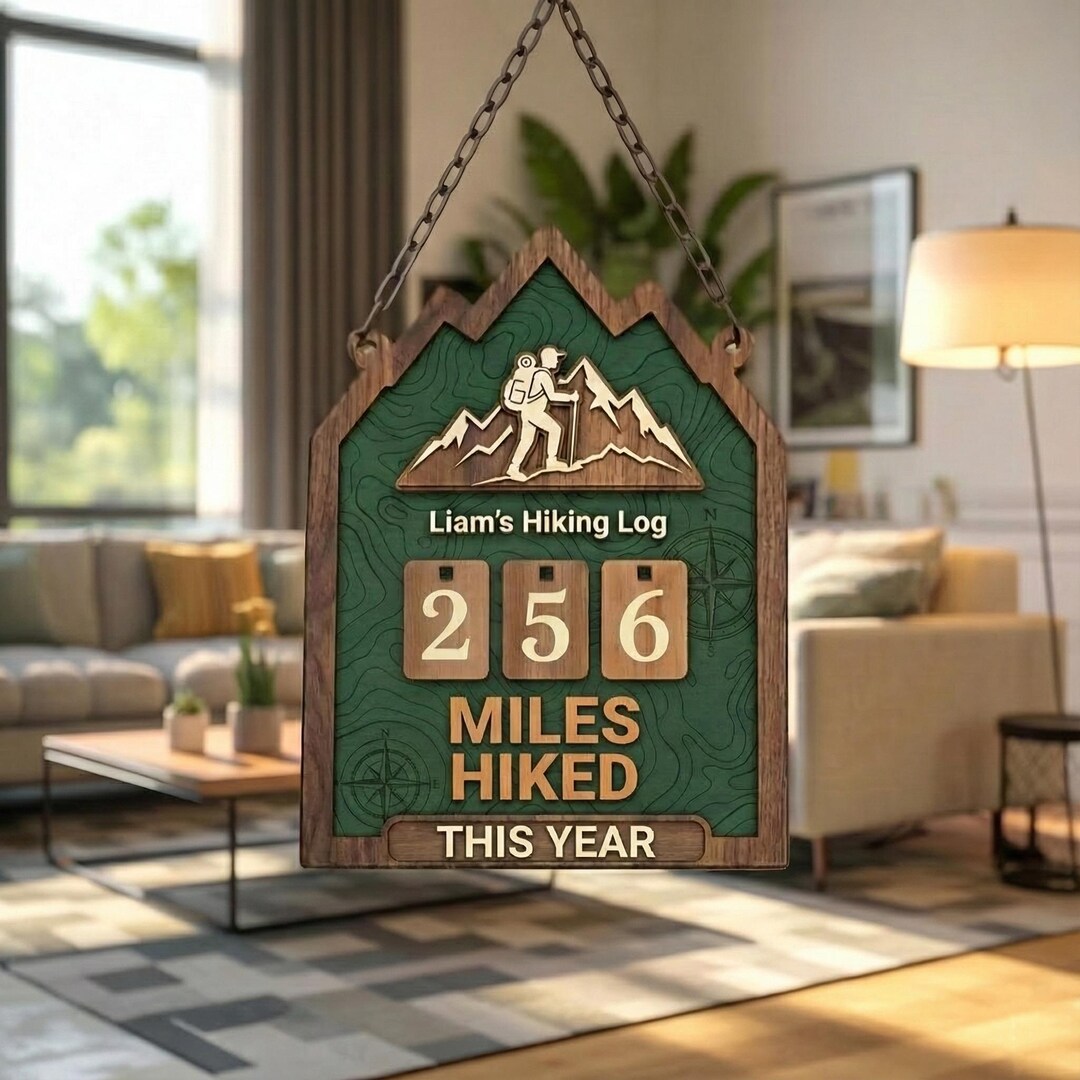 Personalized Mountain Hiking Tracker Sign, Miles Hiking This Year Wood ...