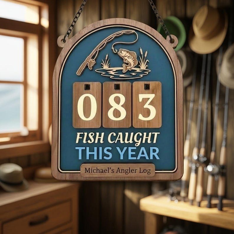 Personalized Fish Caught This Year Sign, Wooden Fishing Tracker Sign ...