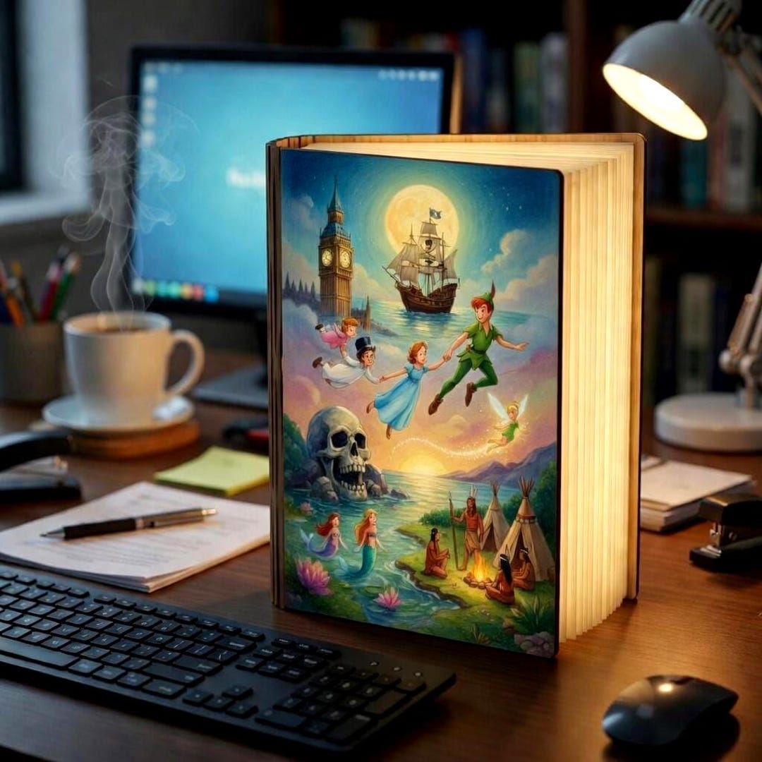 Peter Pan Disney Book Lamp, Neverland Night Light, Tinker Bell Wendy ...