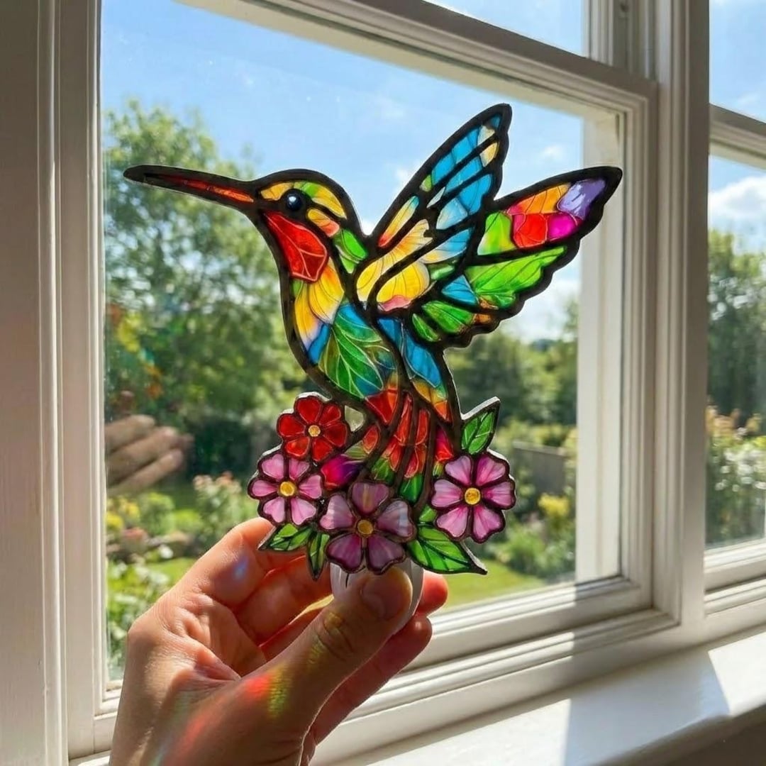 Hummingbird Night Light Plug In, Colorful Stained Glass Style Acrylic ...
