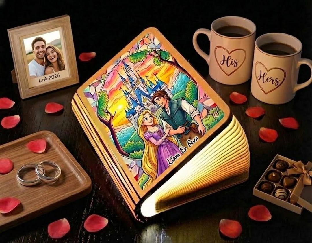 Personalized Disney Rapunzel & Flynn Book Lamp, Custom Tangled Couple ...