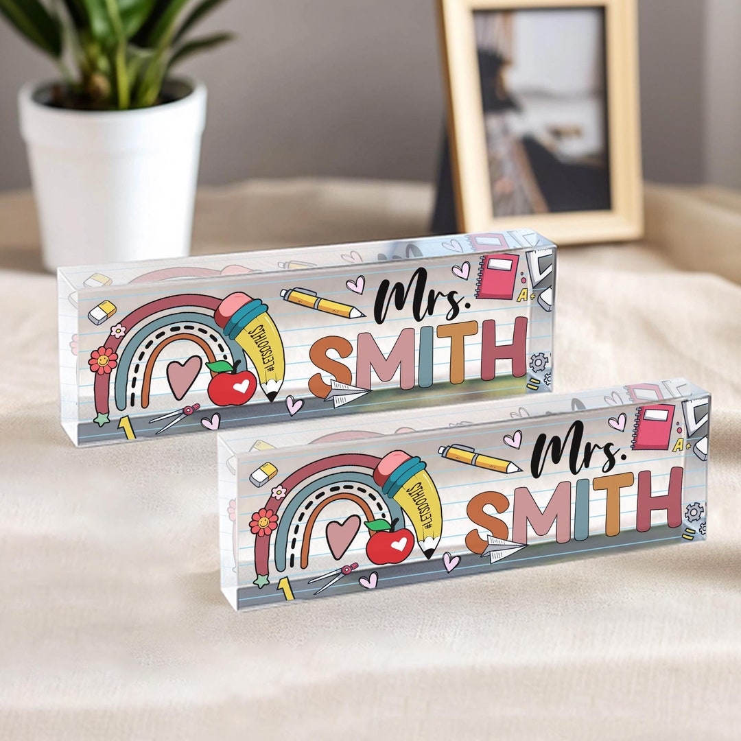 Personalized Teacher Desk Name, Teacher Acrylic Plaque, Teacher Desk ...