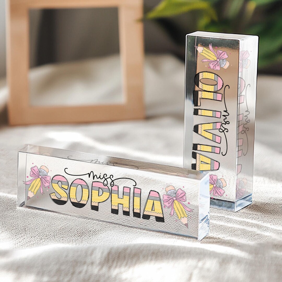 Personalized Teacher Desk Name, Pencil Bow Teacher Desk Plate, Teacher ...