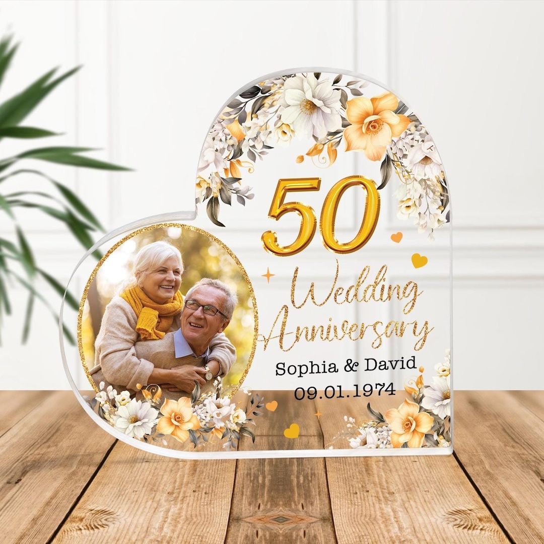 Personalized 50th Wedding Anniversary Heart Acrylic Plaque, Couple ...
