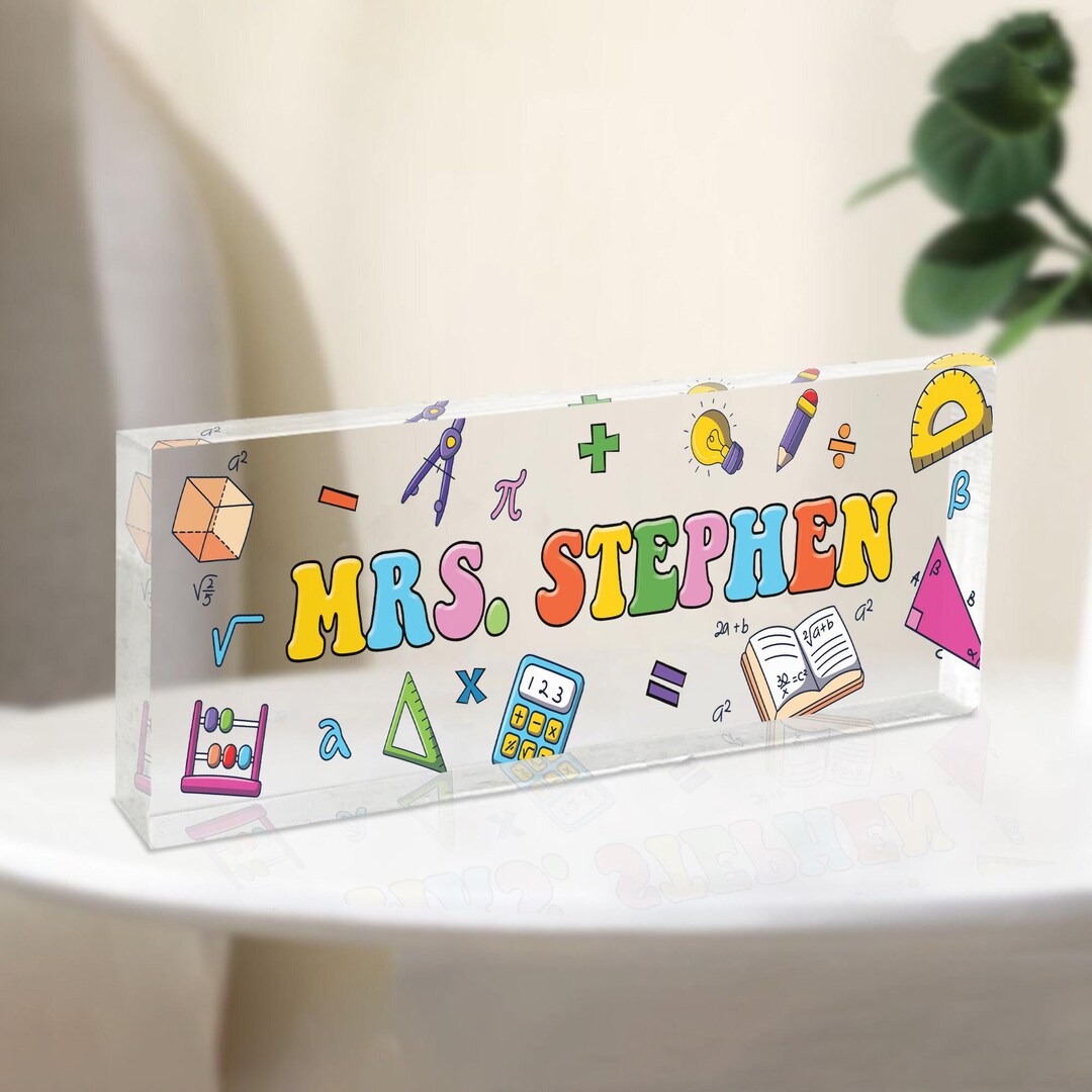 Personalized Math Teacher Desk Name, Teacher Acrylic Desk Name, Teacher ...
