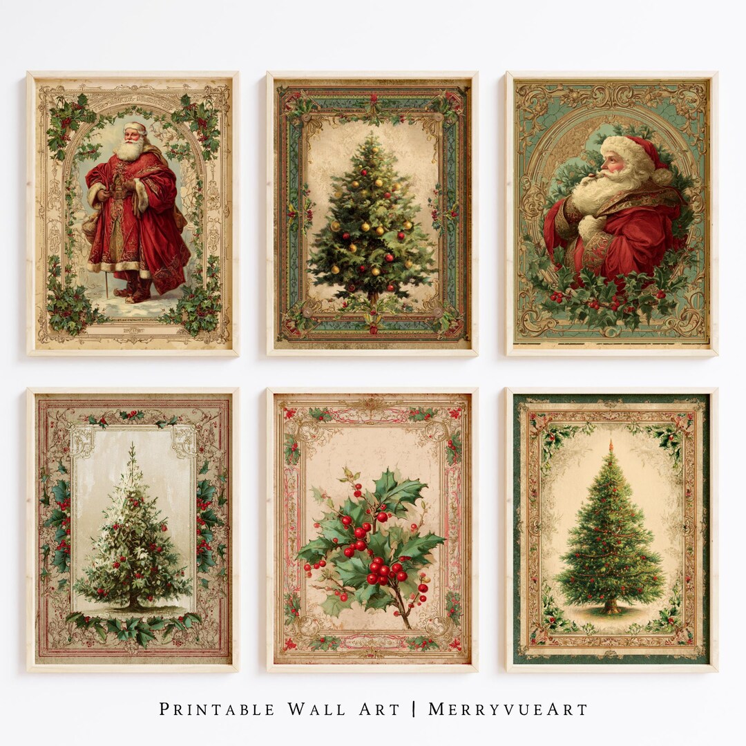 Decorating Christmas Poster Wall Arts | Set of 6 | Giftful Xmas Print ...