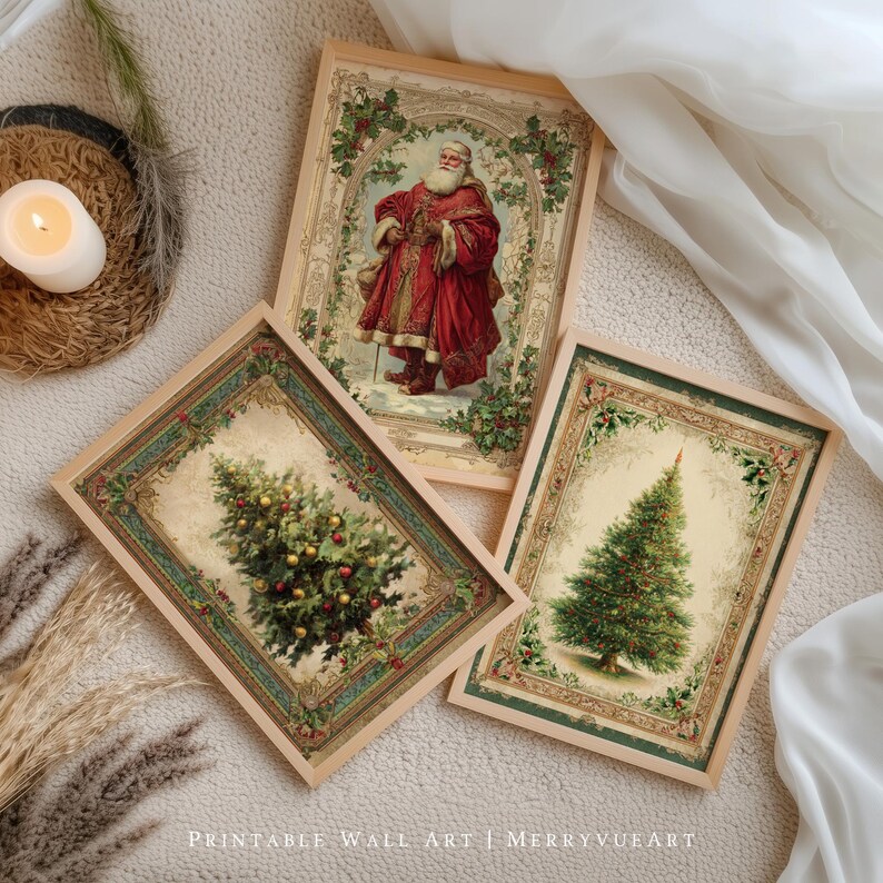 Decorating Christmas Poster Wall Arts | Set of 6 | Giftful Xmas Print ...