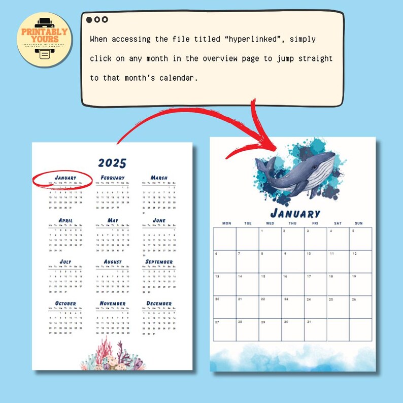 2025 Printable Calendar DIGITAL Download: Watercolor Under the Sea ...