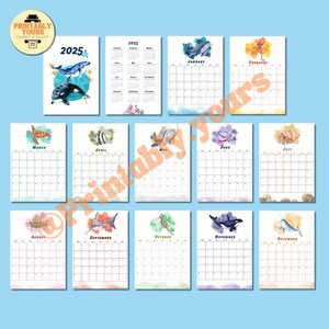 2025 Printable Calendar DIGITAL Download: Watercolor Under the Sea ...
