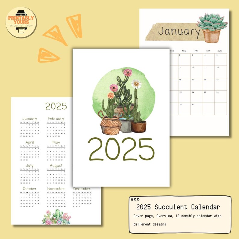 2025 Printable Calendar DIGITAL Download: Succulents Designs. Suitable ...