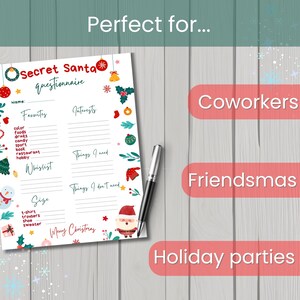 Personalized Secret Santa Quiz Printable Questionnaire Christmas Secret ...
