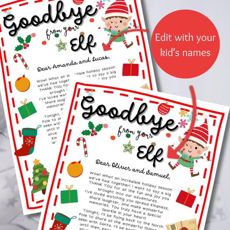 Printable Elf Goodbye Letter Template Festive Holiday Magic Elf Letter ...