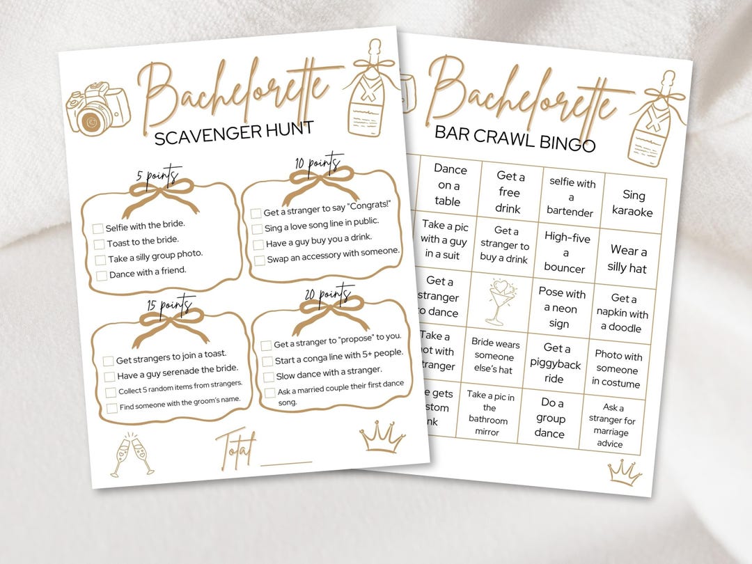 Bachelorette Games Scavenger Hunt for Bachelorette Party Bar Crawl ...