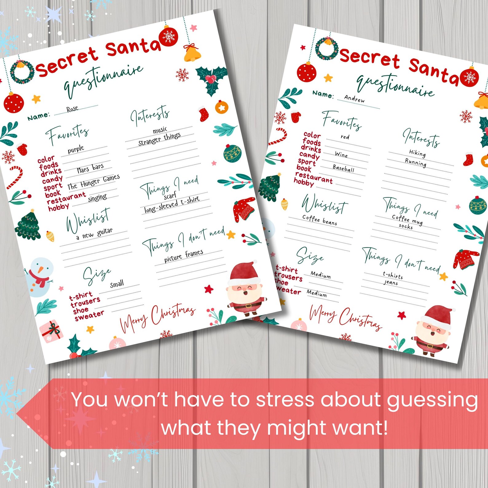 Personalized Secret Santa Quiz Printable Questionnaire Christmas Secret ...