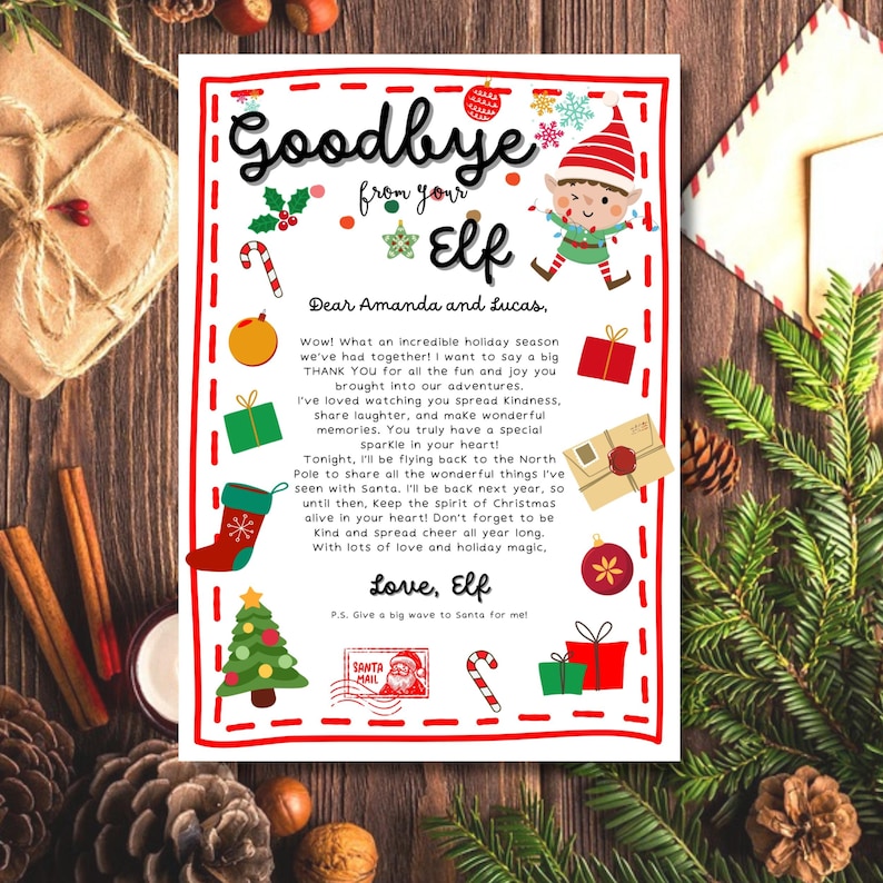 Printable Elf Goodbye Letter Template Festive Holiday Magic Elf Letter ...