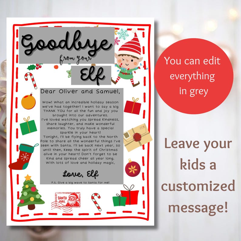 Printable Elf Goodbye Letter Template Festive Holiday Magic Elf Letter ...