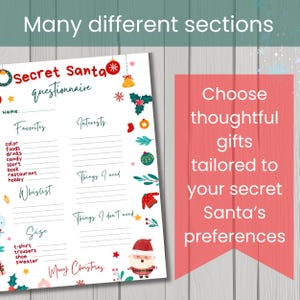 Personalized Secret Santa Quiz Printable Questionnaire Christmas Secret ...