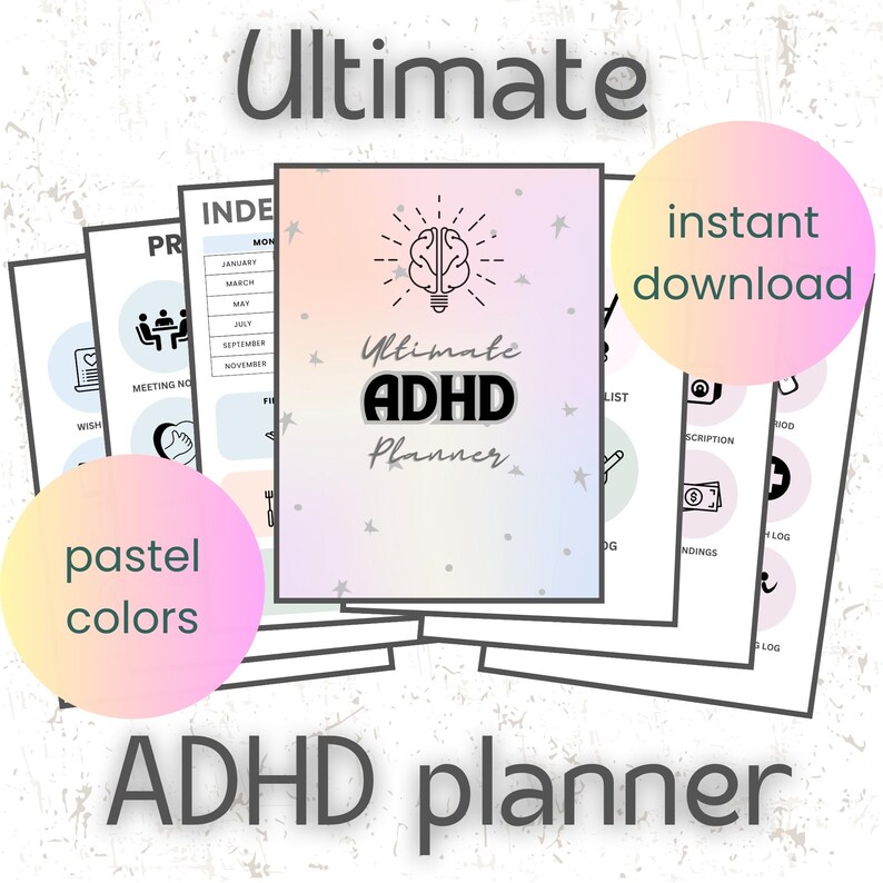 ADHD Planner for Adults Pastel Colors Digital Pages Printable Password ...