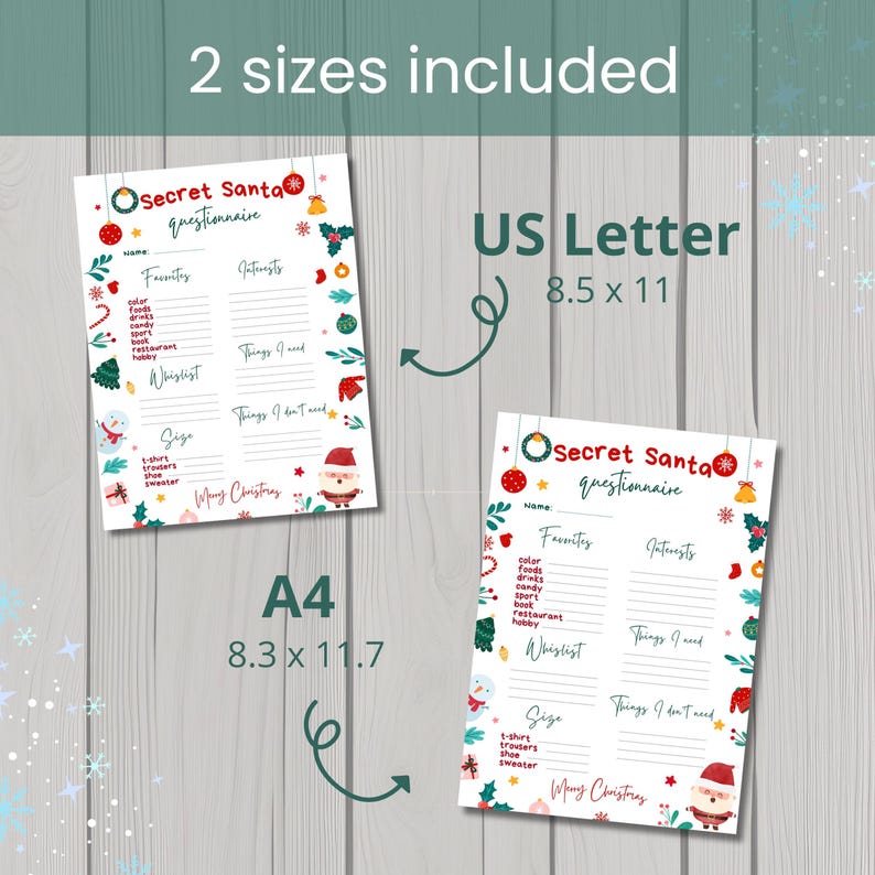 Personalized Secret Santa Quiz Printable Questionnaire Christmas Secret ...