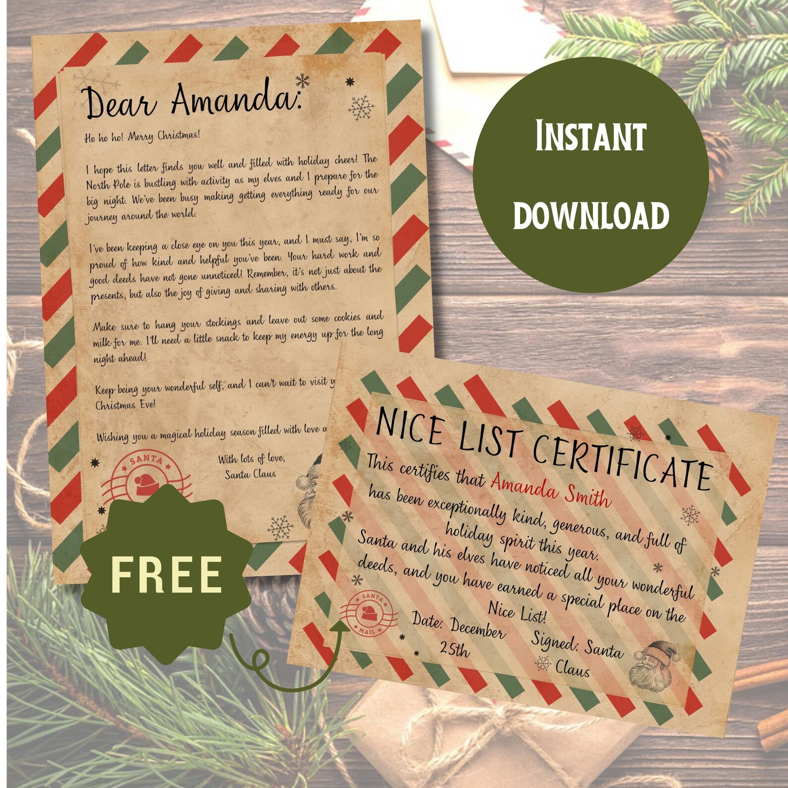 Personalized Santa Letter and Nice List Certificate Editable Holiday ...