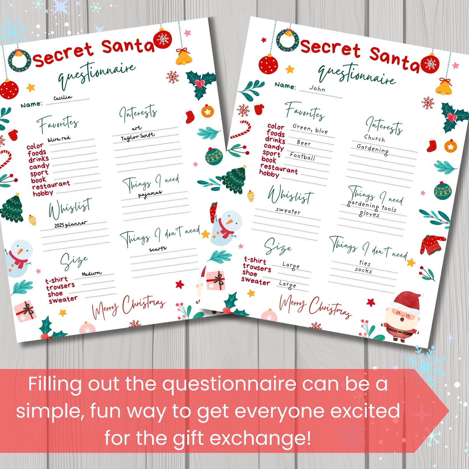 Personalized Secret Santa Quiz Printable Questionnaire Christmas Secret ...