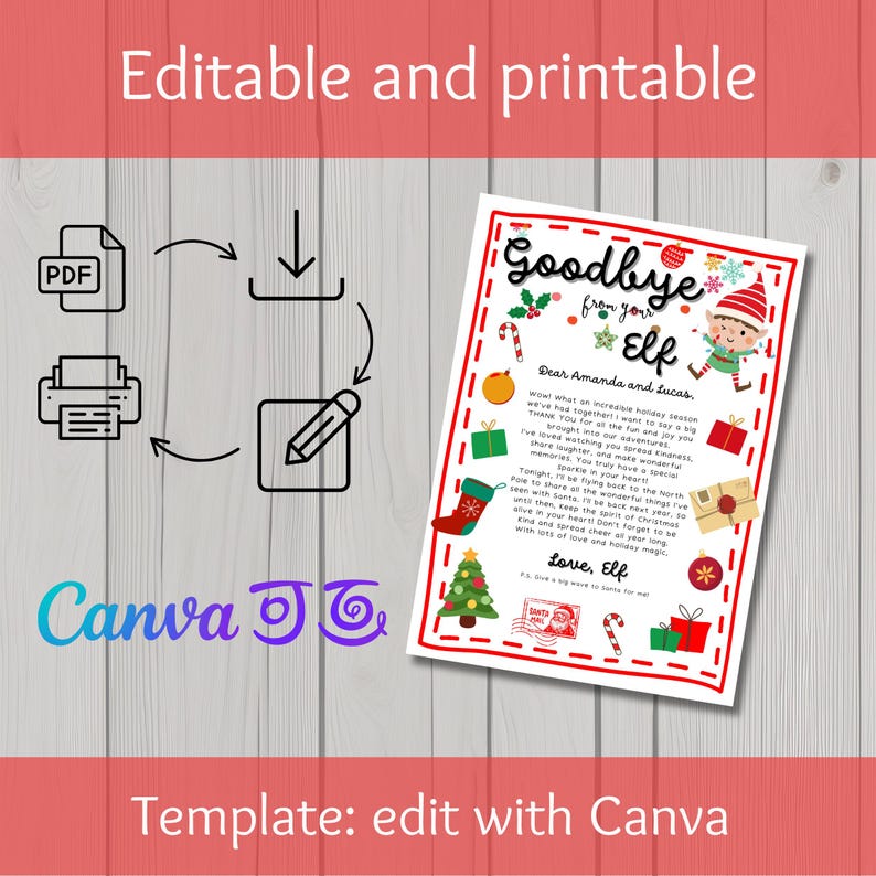 Printable Elf Goodbye Letter Template Festive Holiday Magic Elf Letter ...