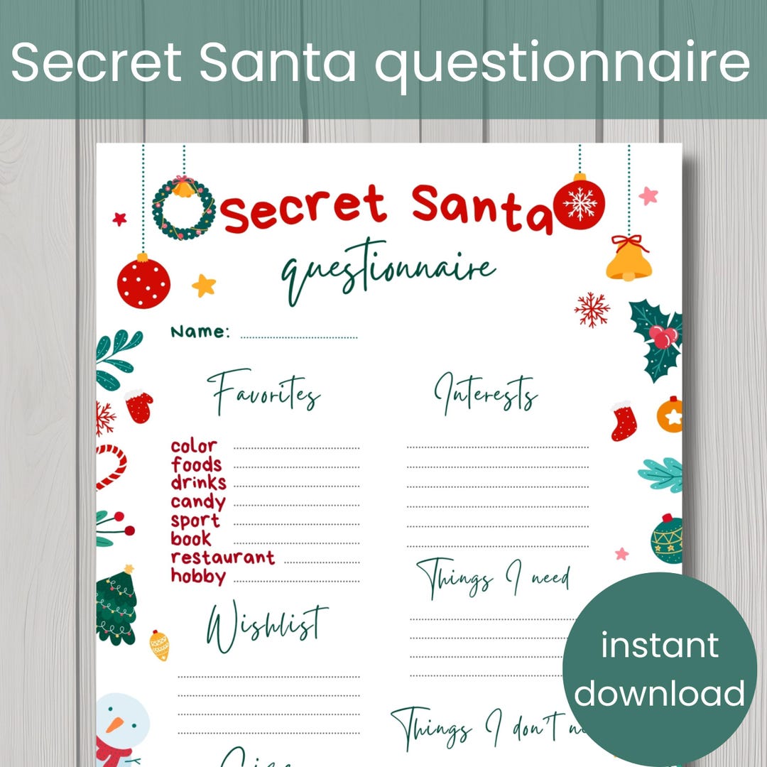Personalized Secret Santa Quiz Printable Questionnaire Christmas Secret ...