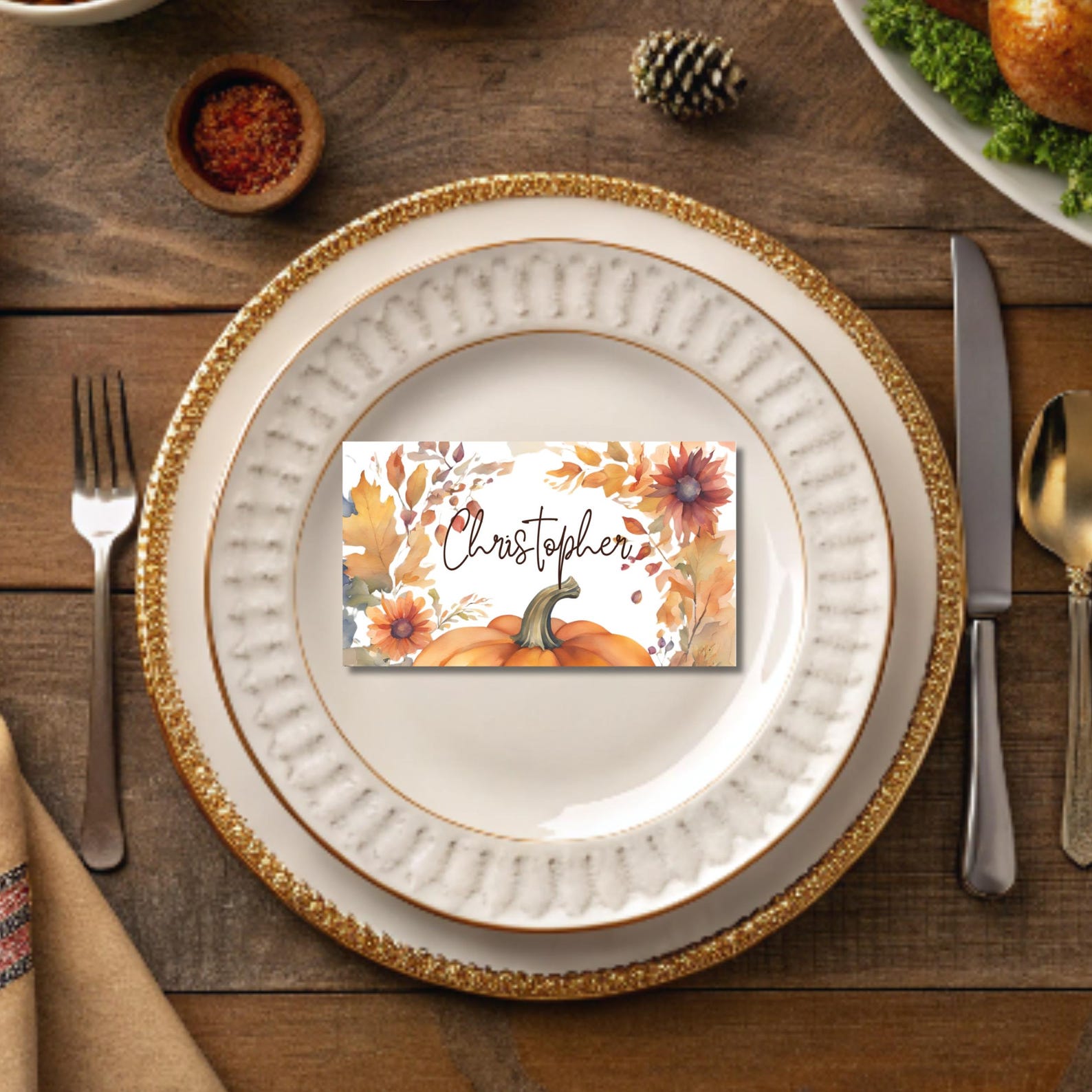 Thanksgiving Place Cards Printable Card Fall Decor Thanksgiving Meal ...
