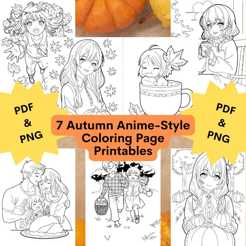 Autumn-themed Anime Coloring Printables - Etsy