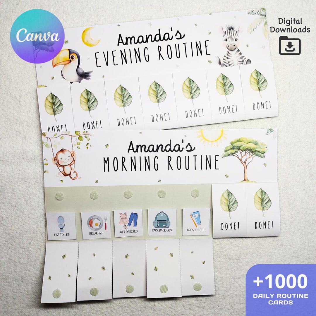 Morning & Evening Routine Chart for Kids 1000 Daily Routine Cards ...