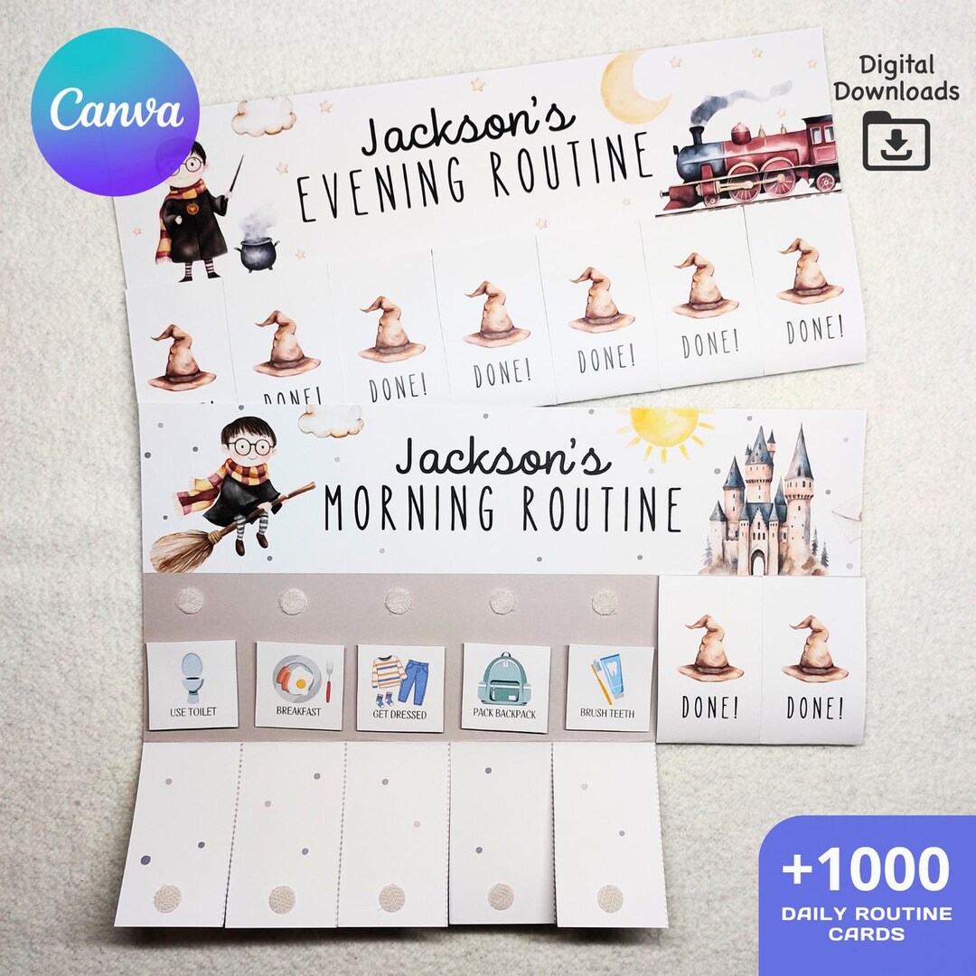 Morning & Evening Routine Chart 1000 Daily Routine Cards, Editable ...
