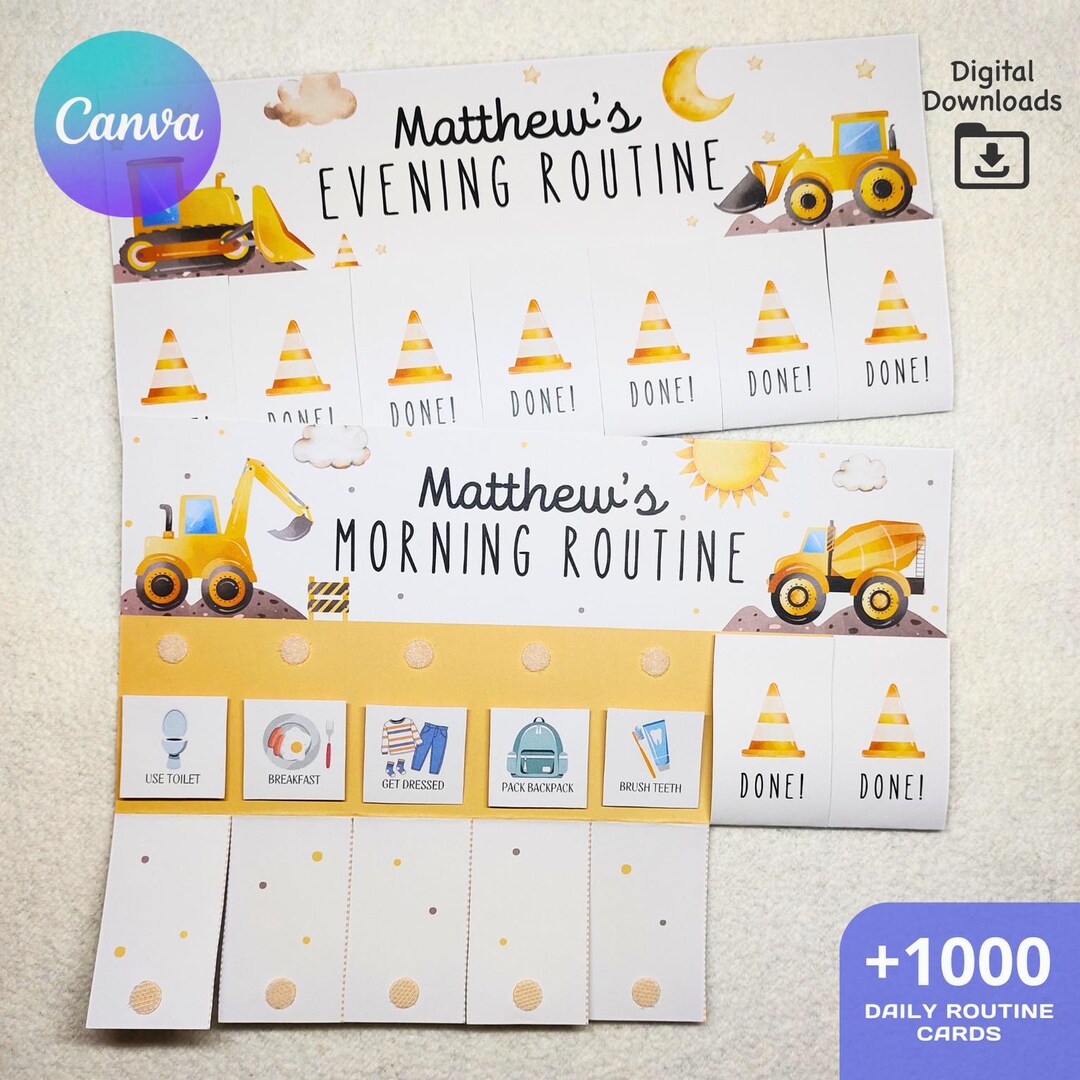 Morning & Evening Routine Chart 1000 Daily Routine Cards, Kids Editable ...