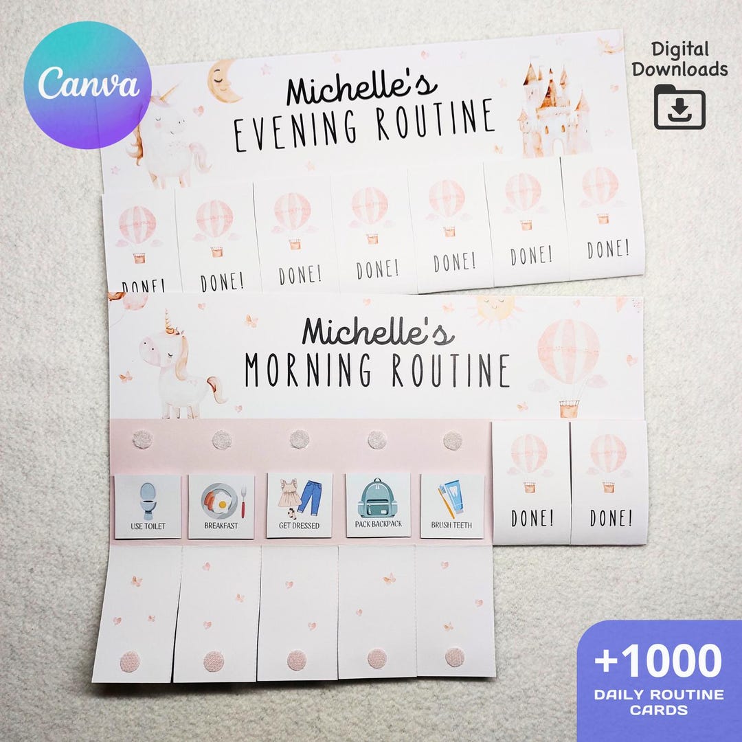 Morning & Evening Routine Chart for Kids 1000 Daily Routine Cards ...