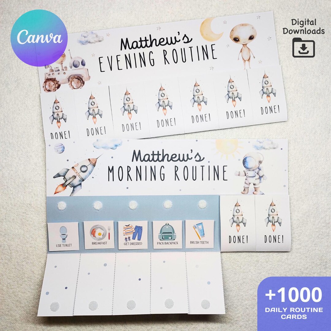 Morning & Evening Routine Chart 1000 Daily Routine Cards, Editable ...