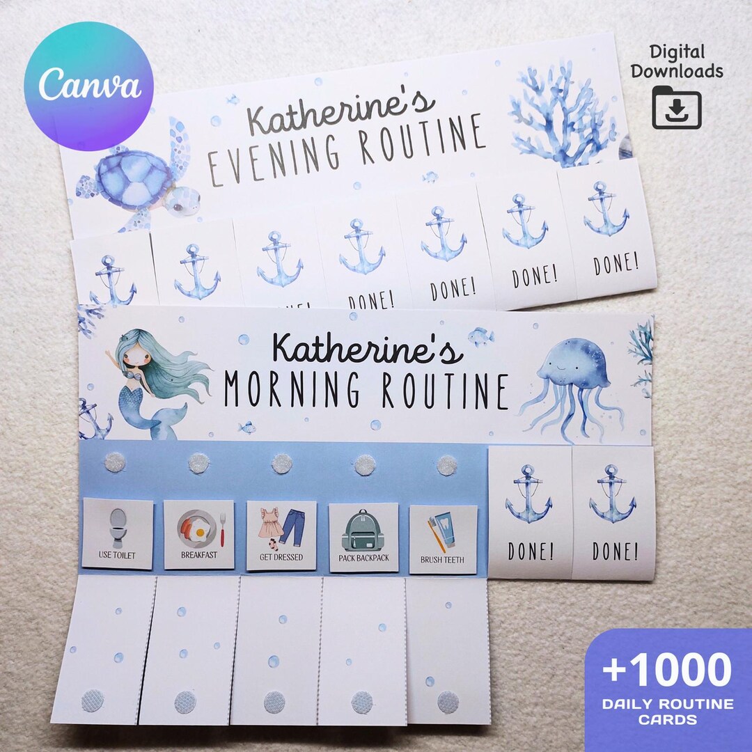 Morning & Evening Routine Chart for Kids 1000 Daily Routine Cards ...
