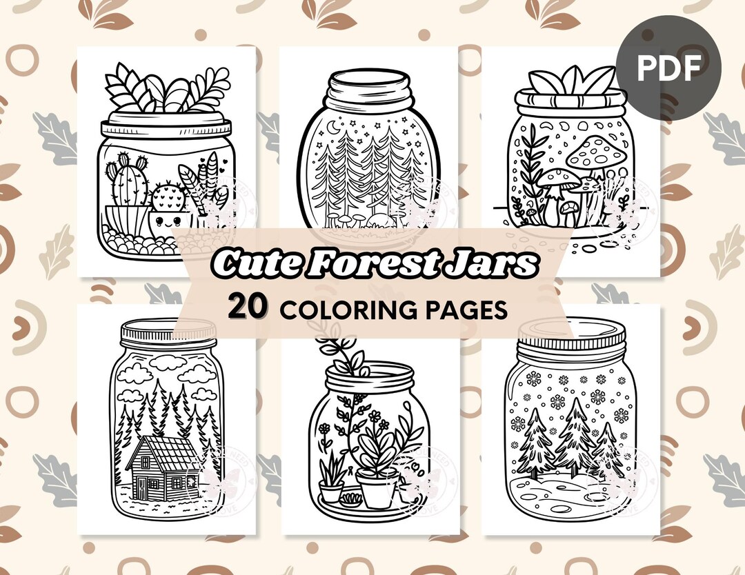 Cute Kawaii Forest Jar Coloring Pages, Bold and Easy Coloring Book ...