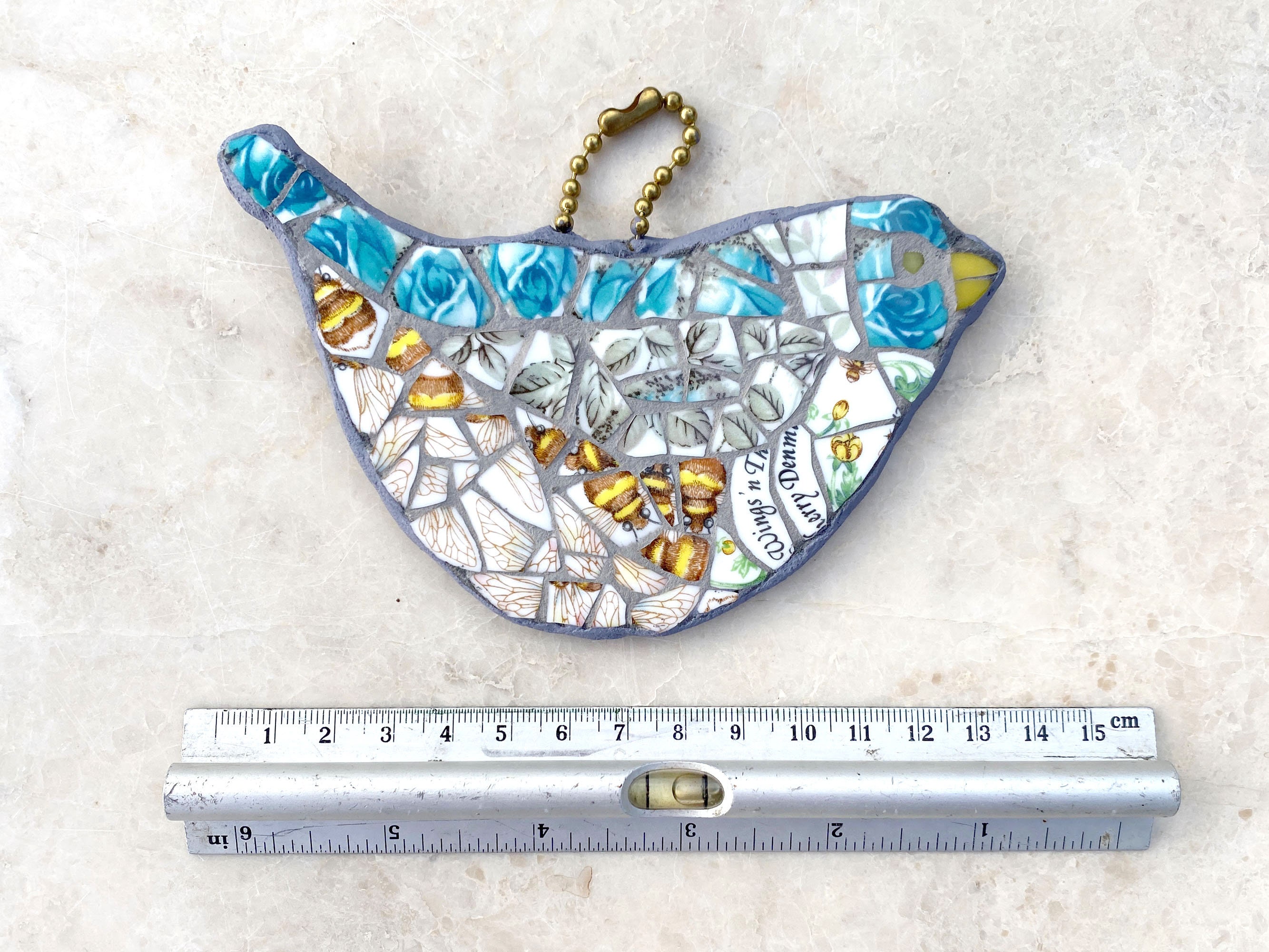Quirky Mosaic Bird Upcycled Crockery With Turquoise Flowers and Bees ...