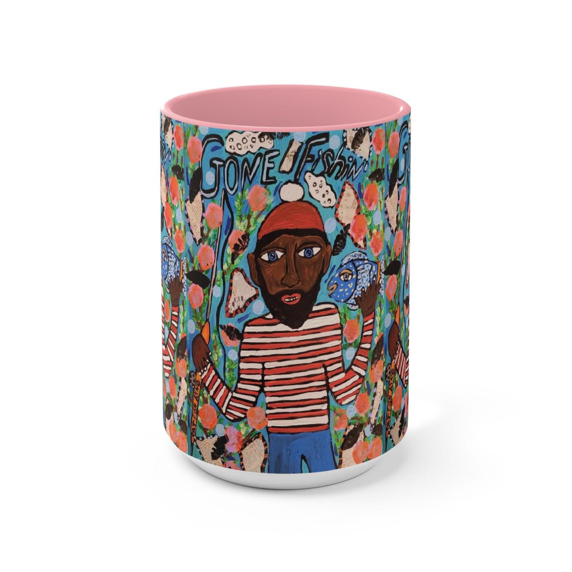 Catfish King Accent Mug, African American Folk Art Fisherman Coffee Cup ...