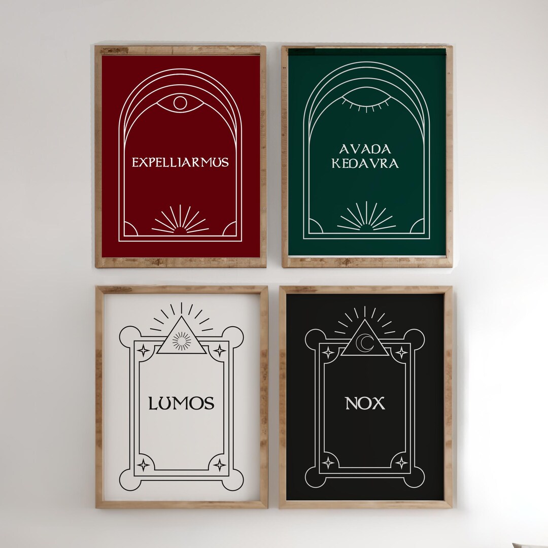 4 Set of Magic Spell Printable Wall Art - Witch and Wizard Home Decor ...