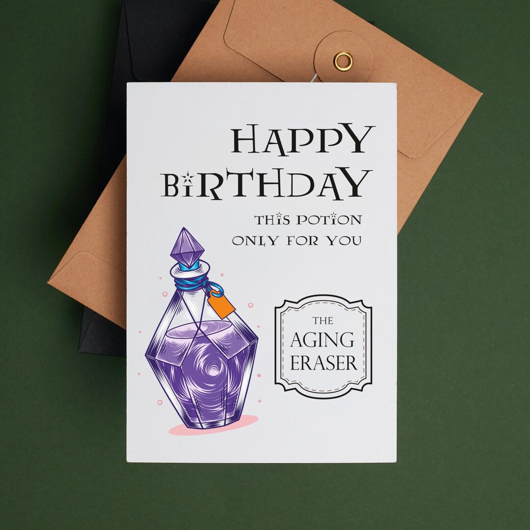 Printable Birthday Card - Aging Eraser Potion - Fun Birthday Greeting ...