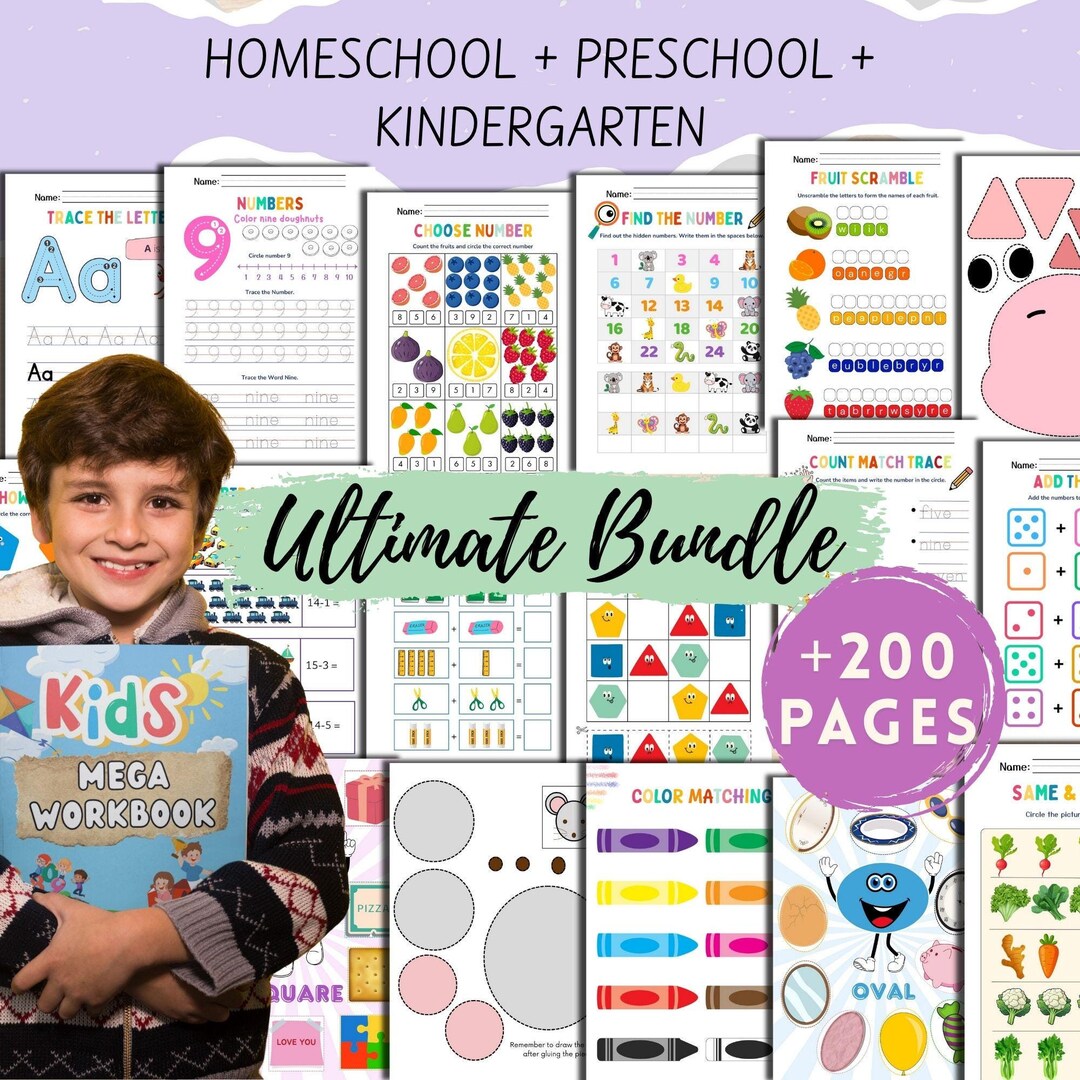 Preschool Worksheets Bundle, Printable Kindergarten Quiet Pages ...
