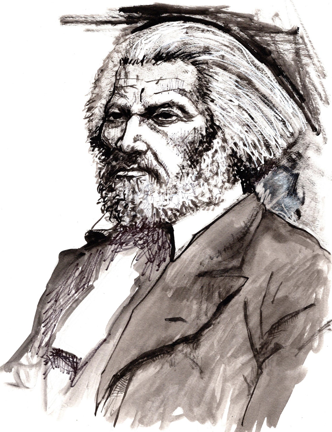 Frederick Douglas, Original Pen and Ink Drawing Suffragist Abolitionist ...