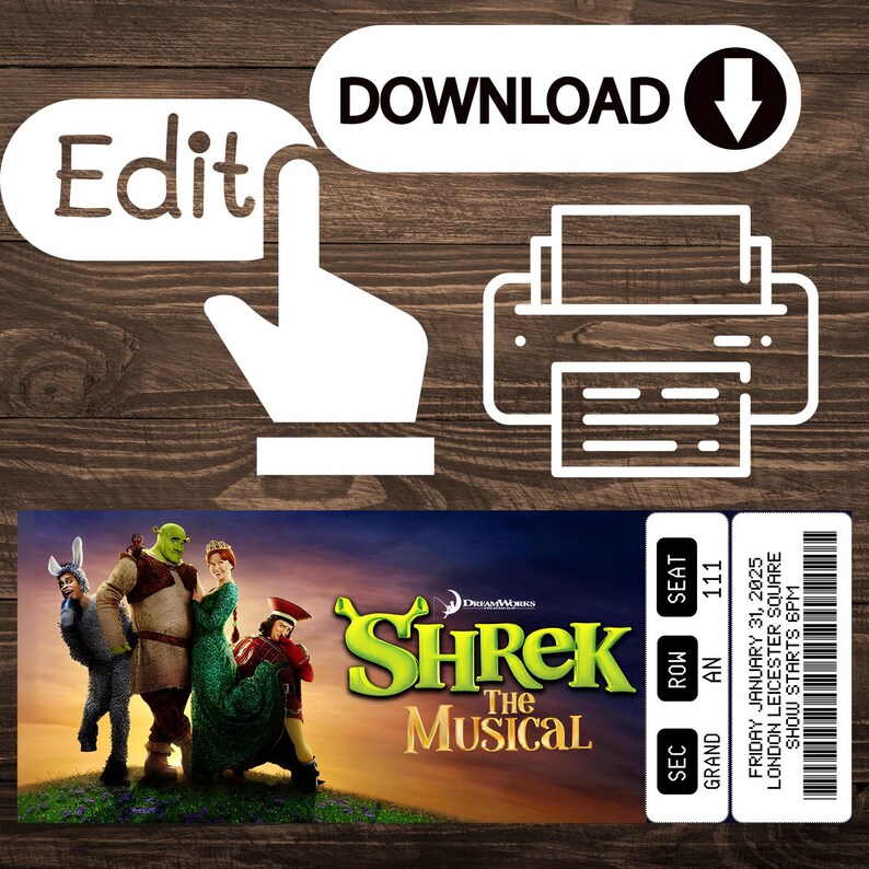 Printable Shrek the Musical Theatre Ticket, Instant Download ...