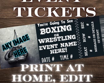 Printable Wrestling Live Tickets Personalized Gift Reveal Editable West ...