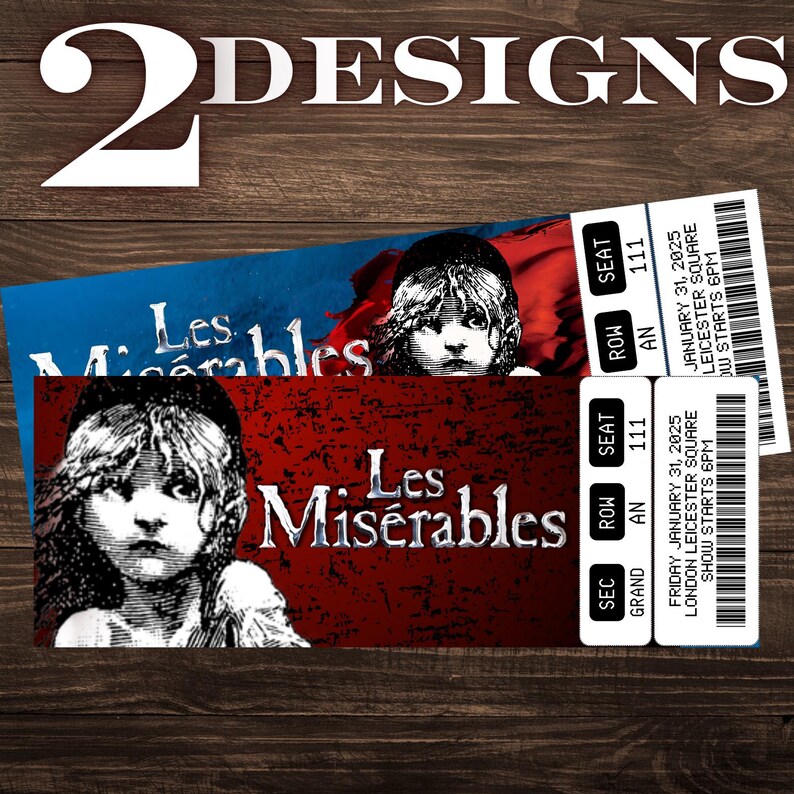 Printable Les Miserables Theatre Ticket, Instant Download, Personalized Gift Reveal, Editable ...