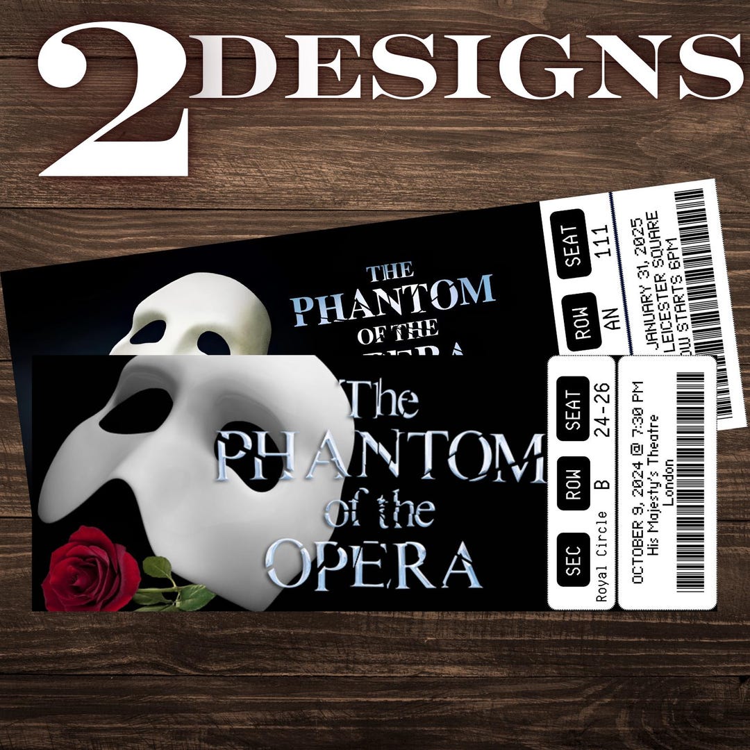 Printable Phantom of the Opera Theatre Ticket, Instant Download, Personalized Gift Reveal ...