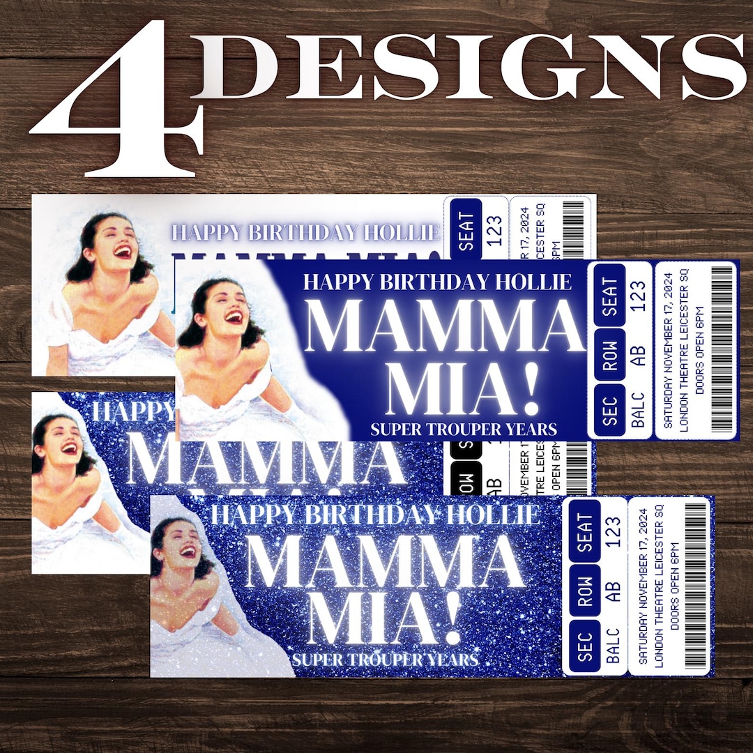 Printable Mamma Mia Theatre Ticket, Instant Download, Personalized Gift Reveal, Editable West ...