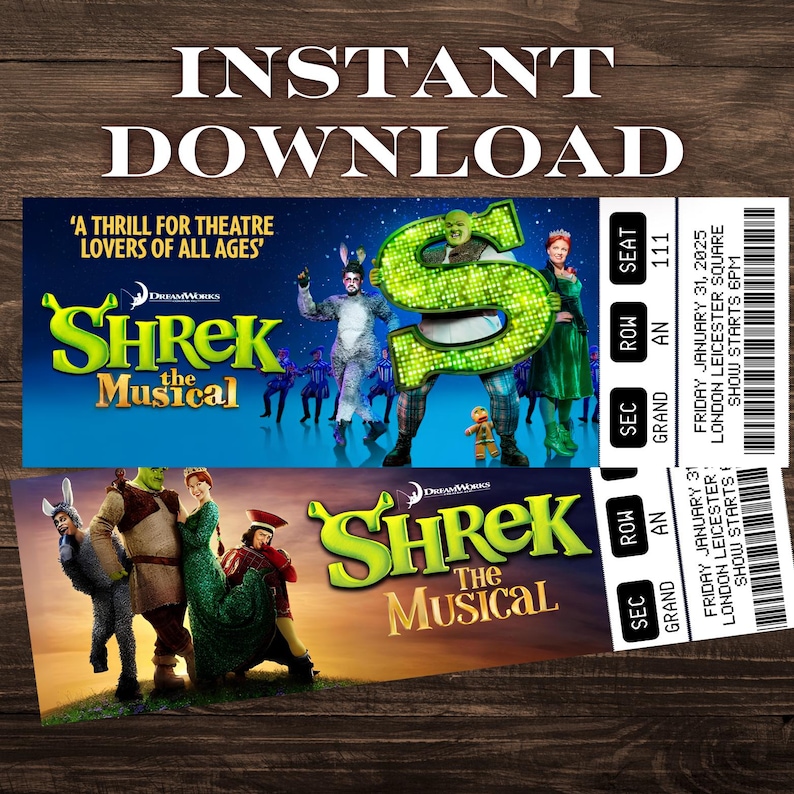 Printable Shrek the Musical Theatre Ticket, Instant Download ...